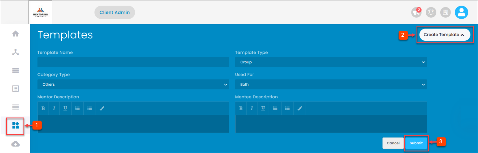 Create/Delete Template - Mentoring Complete